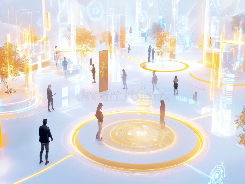 A Futuristic Cityscape with High-tech Architecture, Glowing Platforms ...