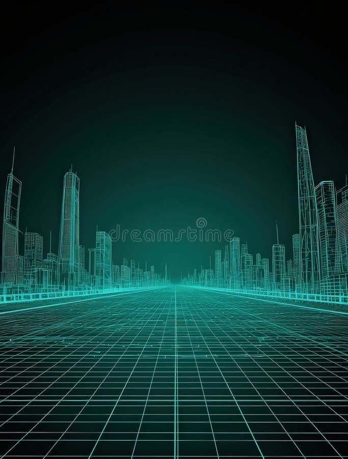 Futuristic Cityscape Highway Wireframe Stock Illustration ...