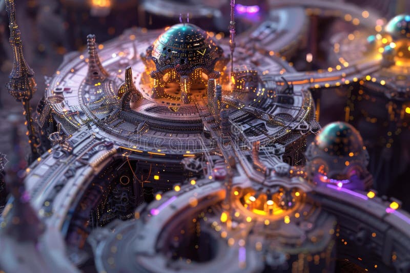 Futuristic Cityscape with Illuminated Digital Architecture Stock ...