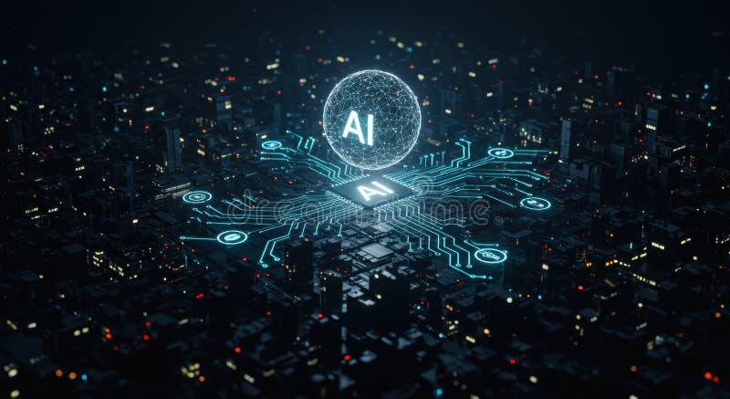 AI Cityscape: Smart Technology Stock Illustration - Illustration of ...