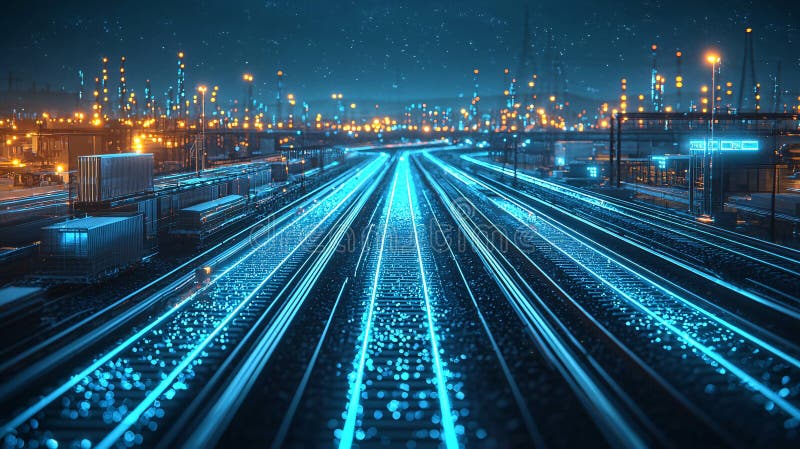 Night scene stock photo. Image of blue, rail, innovative - 374043490