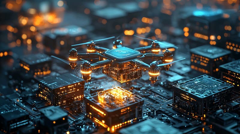 UAV chip circuit board stock illustration. Illustration of high - 375444374