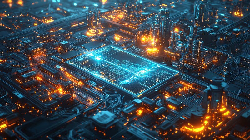 Future technological city stock illustration. Illustration of flame ...