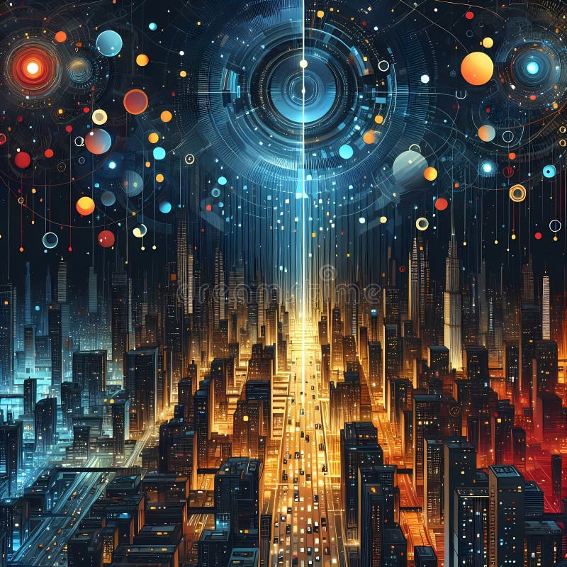 Futuristic Cityscape Illuminated Radiant Vortex Stock Illustration ...