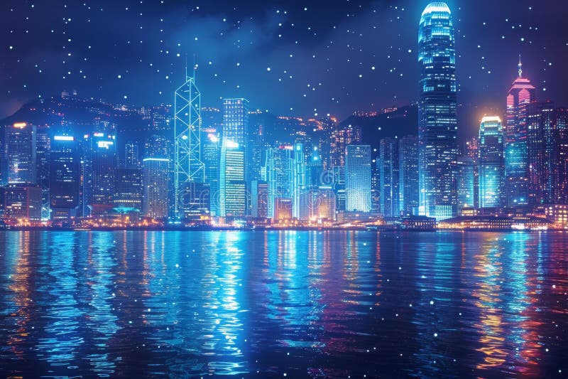 Futuristic Cityscape Illuminated Skyscrapers in a High Tech Metropolis ...