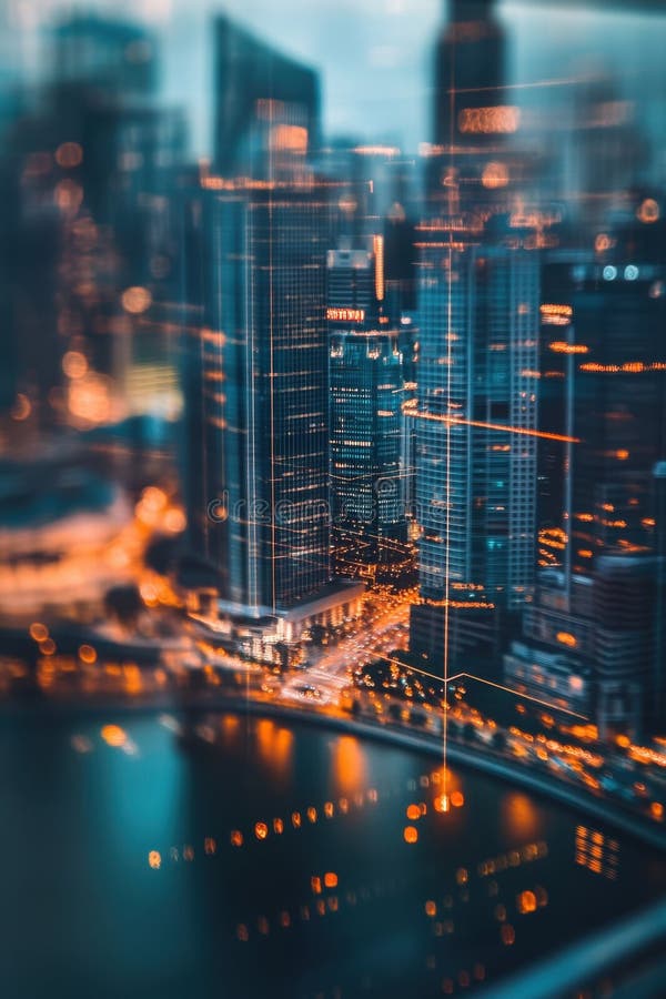 Futuristic Cityscape with Illuminated Skyscrapers and Reflections at ...