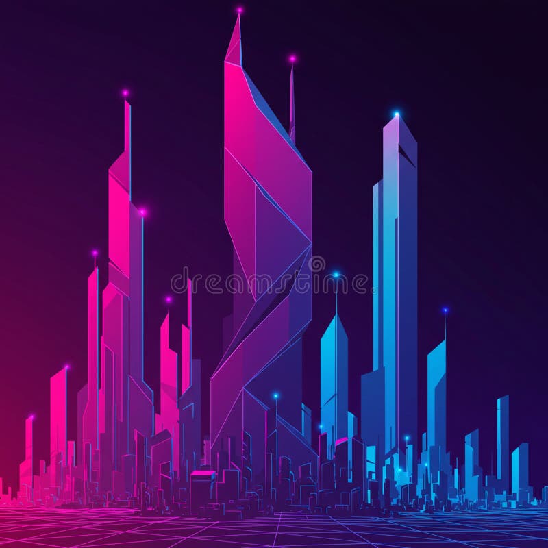 Futuristic Cityscape Illustration Featuring Tall, Angular Skyscrapers ...