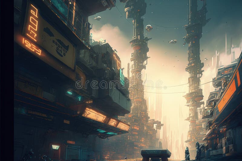 Futuristic Cityscape with Industrial Structures in Science Fiction ...