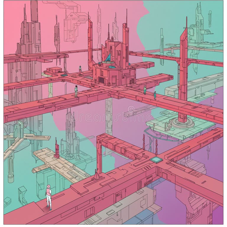 Futuristic Cityscape with Interconnected, Elevated Pathways and Structures. the Stock ...