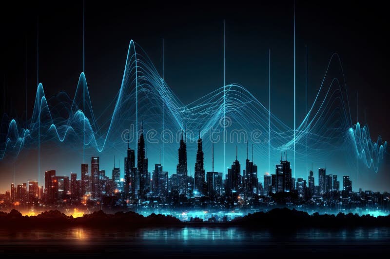 Futuristic Cityscape with Interconnected Smart Buildings. Big Data ...