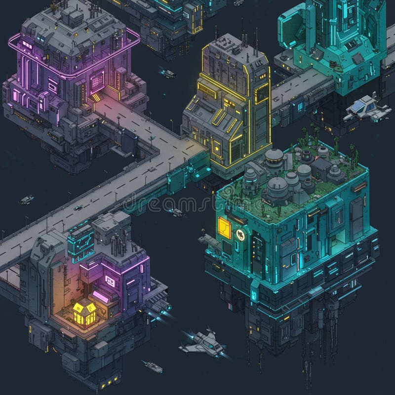 Futuristic Cityscape in Isometric View Featuring Interconnected ...