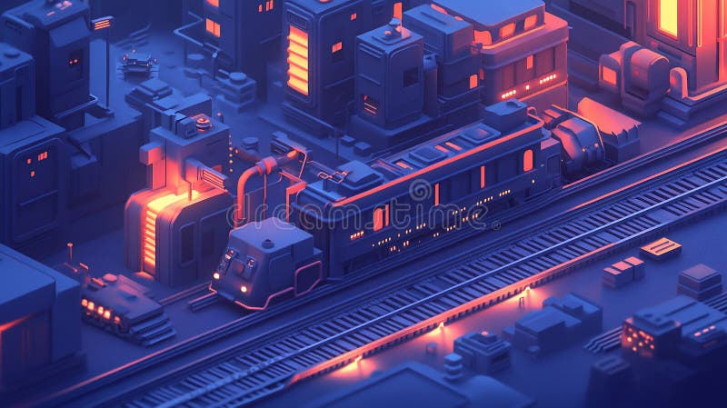 Futuristic Cityscape: Low-Poly Train Station at Night Stock Image ...