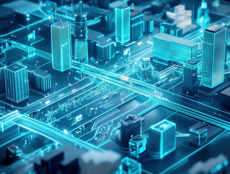 A Futuristic Cityscape Made of Digital Circuitry and Electronics, with ...
