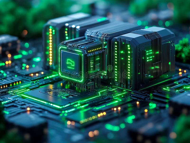 A Futuristic Cityscape, Mimicking Computer Hardware Design, Featuring a ...