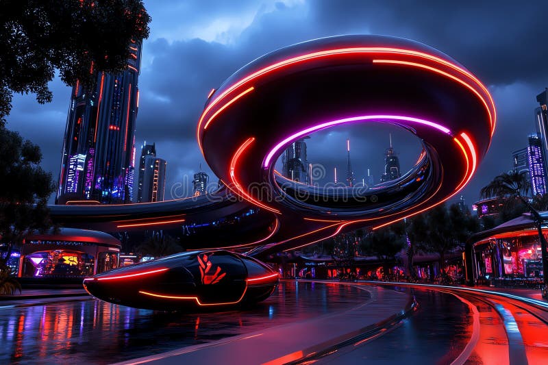 Futuristic Cityscape with Neon Lights, Advanced Architecture, and a ...