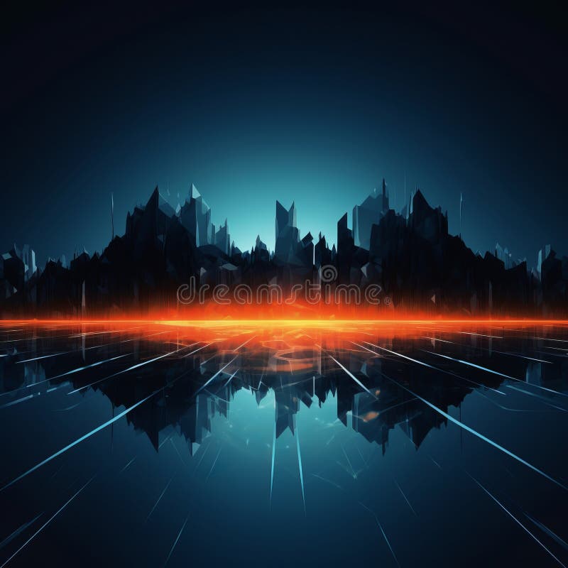 Futuristic Cityscape with Neon Lights and Fire Stock Illustration ...