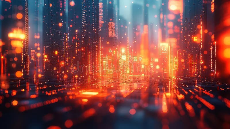 Futuristic Cityscape with Neon Lights and Glowing Buildings Stock ...