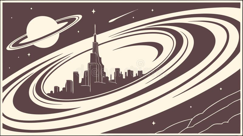 Cosmic City Orbit Futuristic Urban Galaxy, Vector Design Generative AI ...