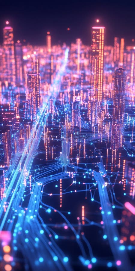 Futuristic Cityscape Network Design Stock Illustration - Illustration ...