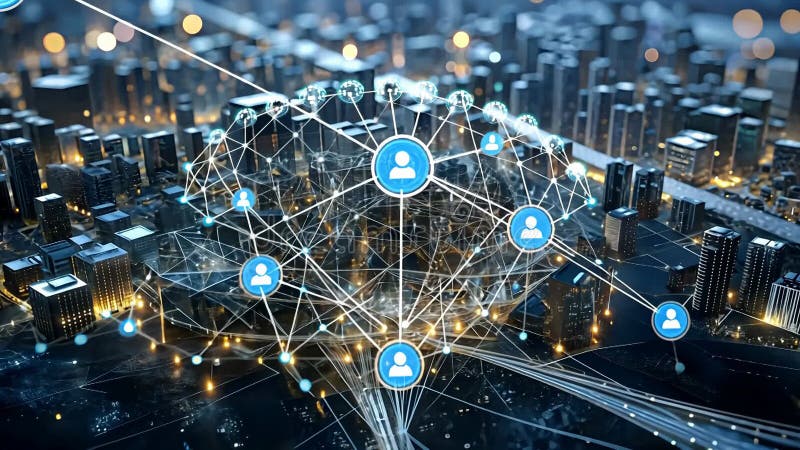 Global Network Connection Over Modern Cityscape at Night Stock Video ...