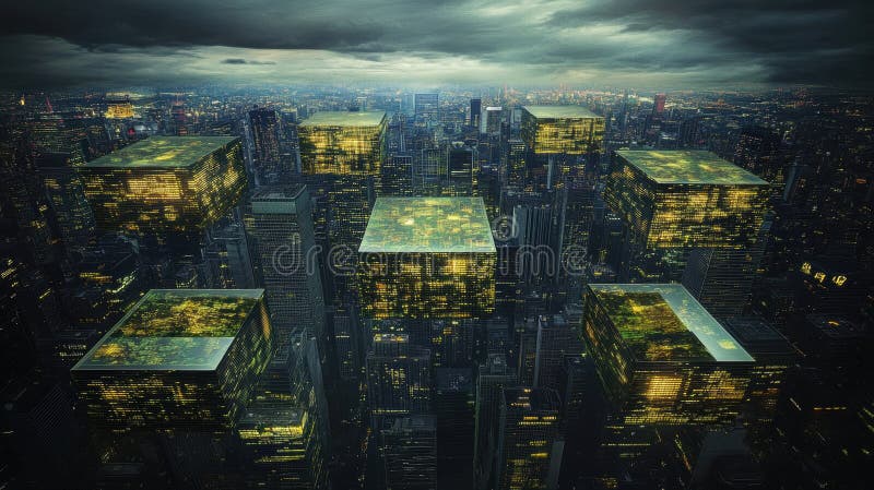 Cyberpunk City Cubes stock illustration. Illustration of futuristic ...