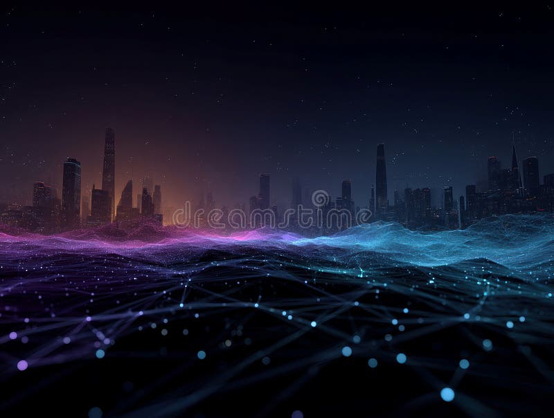 A Futuristic Cityscape at Night, Glowing with Neon Lights and an ...