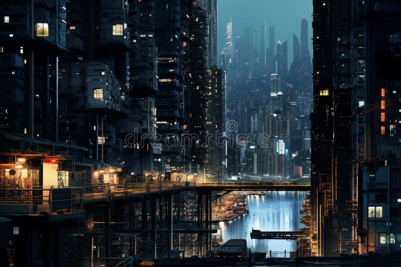 Futuristic Cityscape at Night. Hyper Realistic Illustration Stock ...