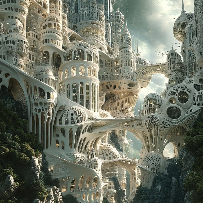 Futuristic Cityscape with Organic Architecture in a Surreal Environment ...