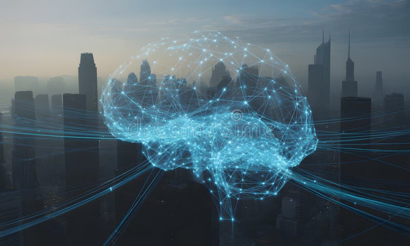 Smart City Brain stock illustration. Illustration of lighting - 388021389