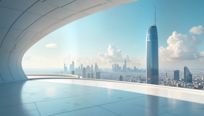 Futuristic Cityscape Panorama from Elevated Platform. Modern Office ...