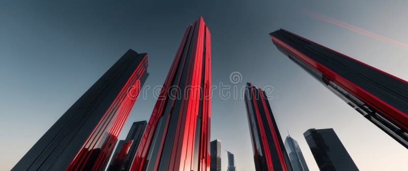 Futuristic Cityscape with Red and Black Buildings. Stock Image - Image ...