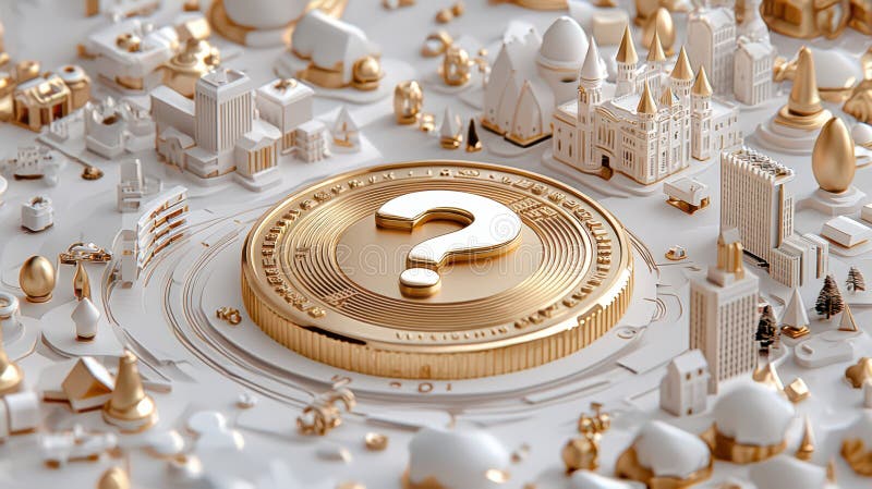 Golden Question Mark Cityscape Stock Illustration - Illustration of ...