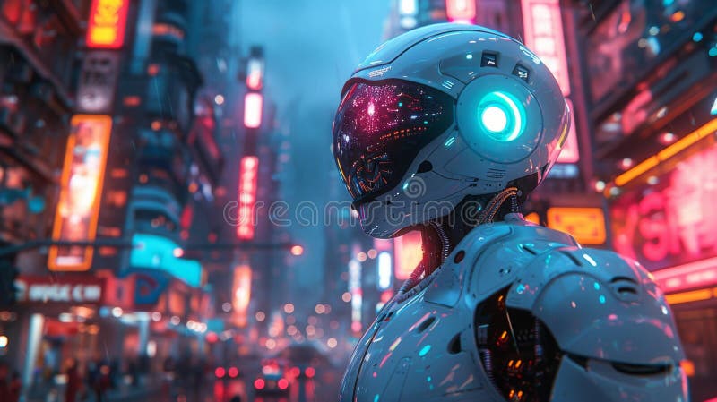 Futuristic Cityscape with Robot - Generative Ai Stock Illustration ...