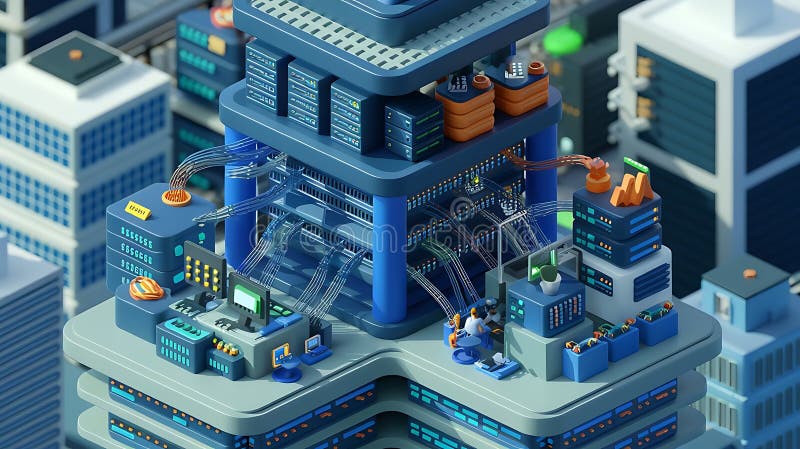 Futuristic Cityscape Server Tower, High-Tech Data Center Stock ...
