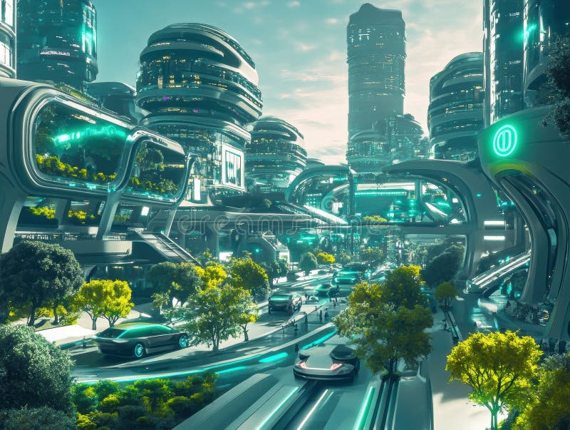A Futuristic Cityscape, Showcasing a Central Spherical Building with ...