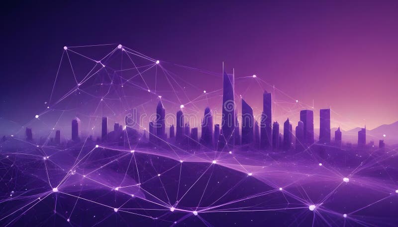 A Futuristic Cityscape is Shown with a Purple, Web-like Structure ...