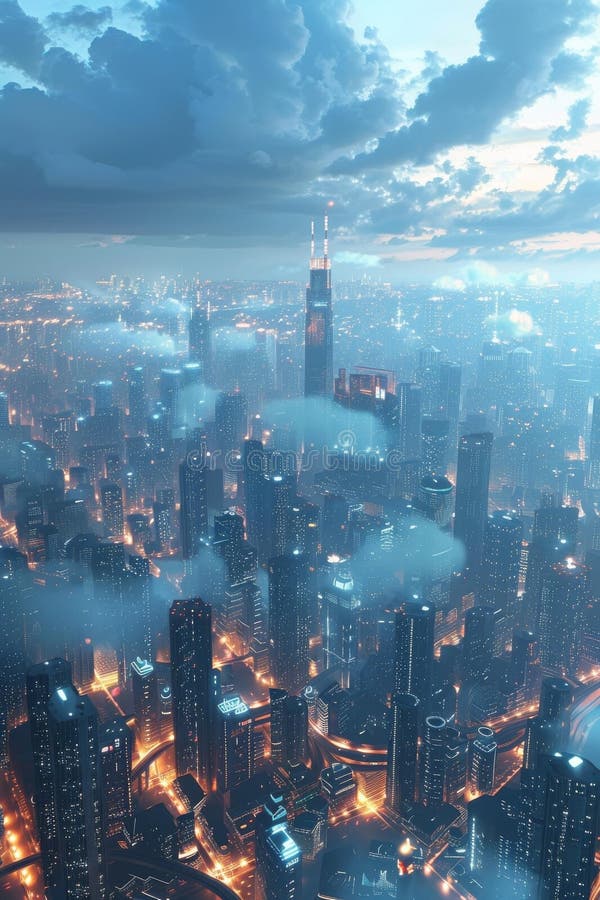 Futuristic Cityscape Clouds Skyscrapers Generated Using Ai Stock Photos ...