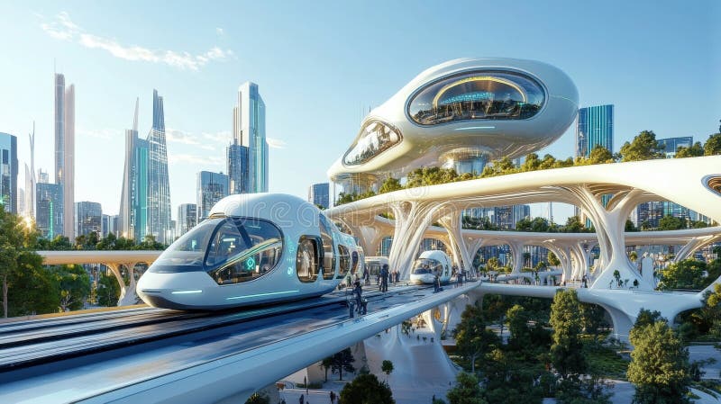 Futuristic Cityscape with Sleek Transportation Systems and Modern ...