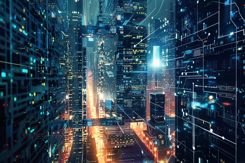 Futuristic Cityscape Smart City Technology Network Digital ...