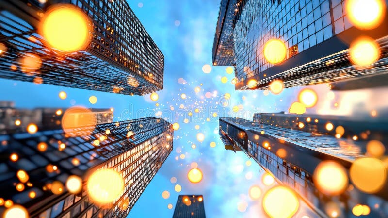 Futuristic Cityscape with Sparkling Lights from Below Stock ...