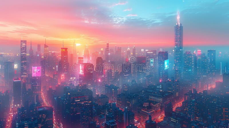 Futuristic Cityscape at Sunset - Generative Ai Stock Illustration ...