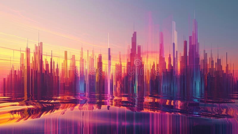 Futuristic Cityscape at Sunset with Vibrant Colors. Digital ...