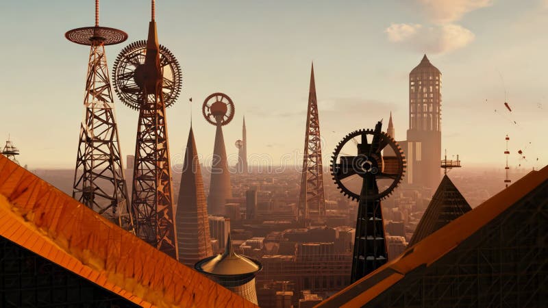Futuristic Cityscape with Surreal Architecture and Flying Structures at ...