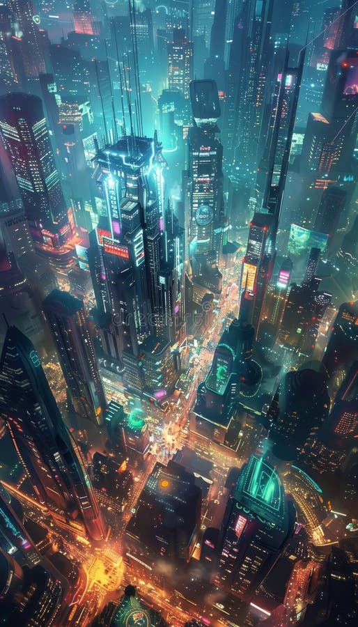 Futuristic Cityscape and Surreal Mindscape a Glowing Neon Vision from ...