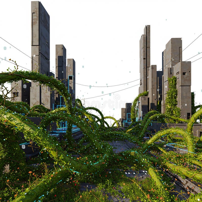 Futuristic Cityscape with Tall, Dark, Rectangular Buildings ...