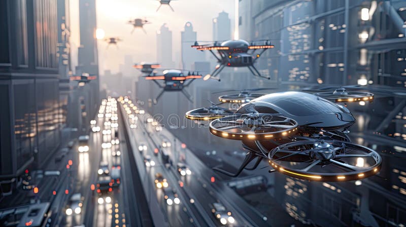 A Futuristic Cityscape Teeming with Activity, Featuring Sleek ...