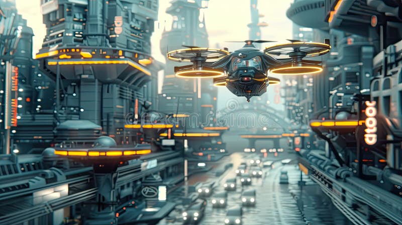 A Futuristic Cityscape Teeming with Activity, Featuring Sleek ...