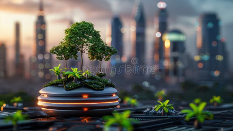 Futuristic Cityscape with Tower Against the Horizon and Advanced ...
