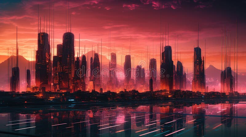 Futuristic Cityscape with Tower, AI Generated Stock Illustration ...