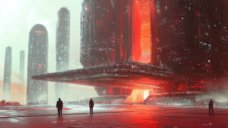 Futuristic Cityscape with Towering Red Structures and Sci-fi Setting ...